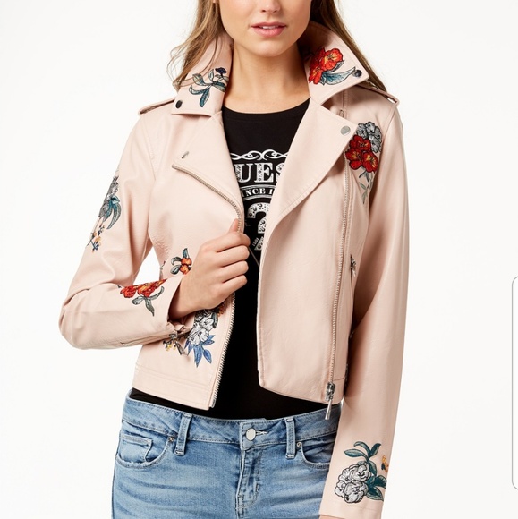 Guess | Jackets & Coats | Like New Guess Pink Leather Biker Jacket ...